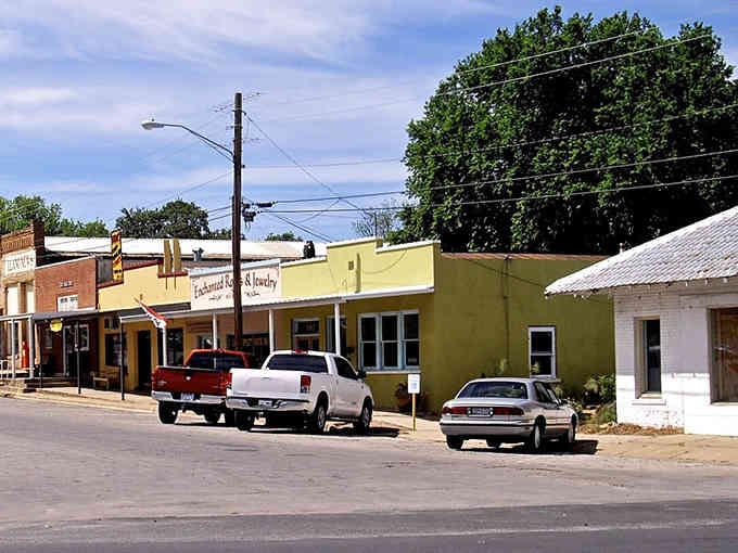 Small-town streets where pickup trucks outnumber sedans and nobody's ever in a hurry to leave.