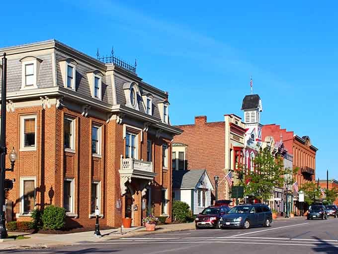 Those brick buildings and mansard roofs create a downtown that looks like a movie set from the 1950s.