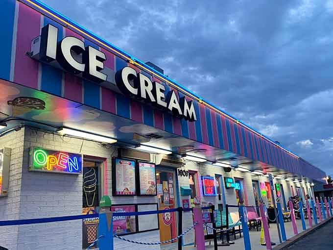 Those candy-colored stripes against storm clouds create pure magic&mdash;like finding happiness even on gloomy days.