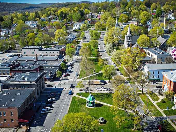This bird's-eye view reveals a town green that's greener than your neighbor's lawn after they hired that fancy service.