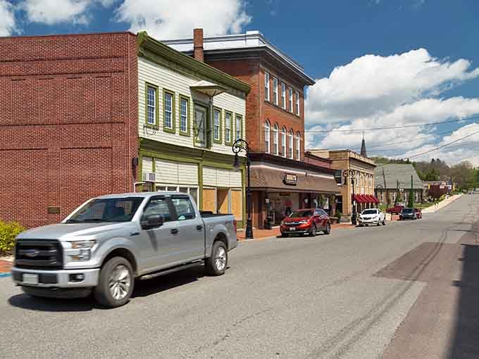 Main Street charm meets mountain air in this historic downtown where brick buildings whisper stories from another era.