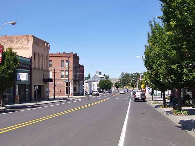 Classic brick buildings line this peaceful main street where time moves at a wonderfully unhurried pace.