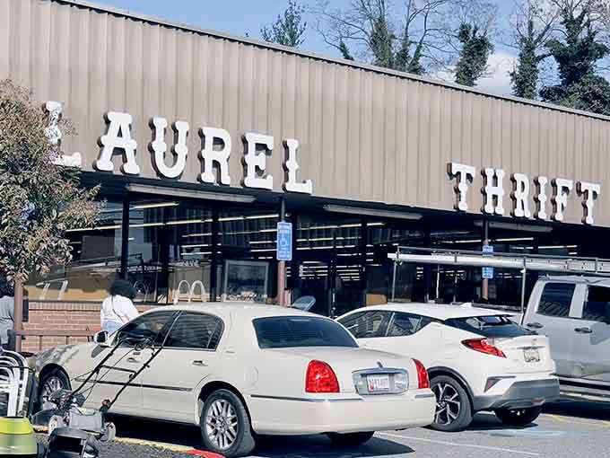 That packed parking lot tells you everything: this warehouse-style thrift palace draws serious treasure hunters daily.