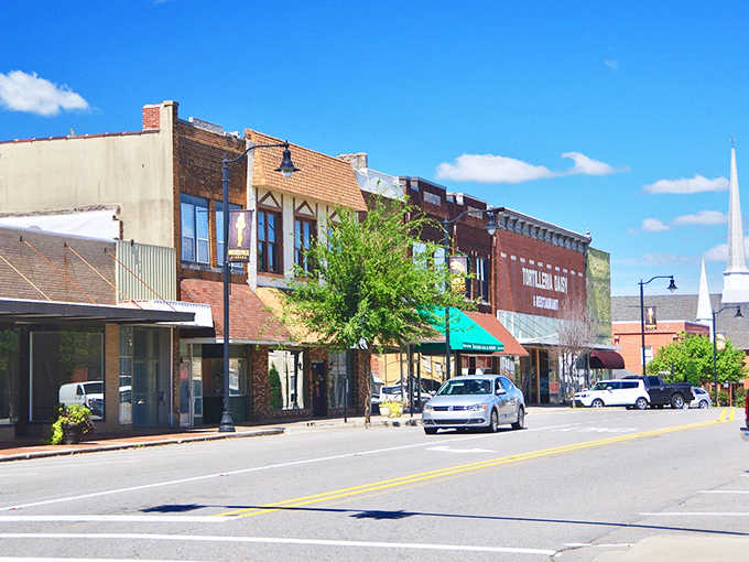 Classic brick storefronts line this downtown street where your retirement dollars stretch further than your morning walk.