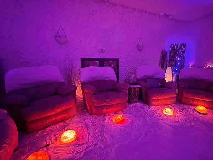 Purple paradise meets wellness retreat&mdash;those plush recliners and glowing salt lamps create pure magic for your lungs.