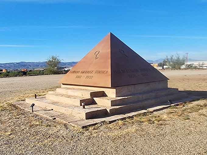 That copper-toned pyramid gleaming in the desert sun looks like it wandered over from ancient Egypt's vacation home.