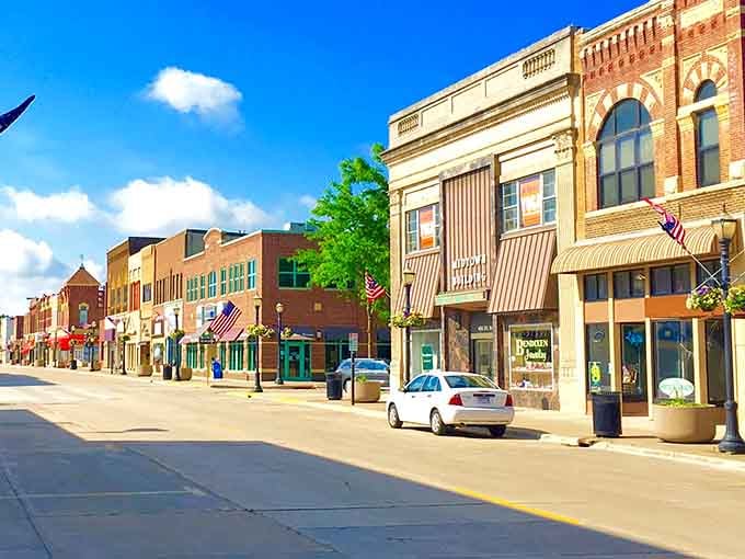 Those American flags dancing in the breeze tell you this town takes pride in its heritage and community spirit.
