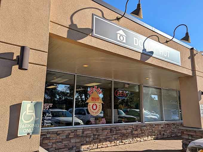 When sunlight hits those industrial lights just right, you know the donuts inside are even more golden.