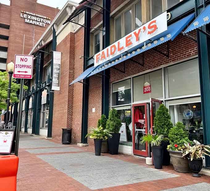 The red door entrance welcomes you to a seafood institution where simplicity and freshness reign supreme.