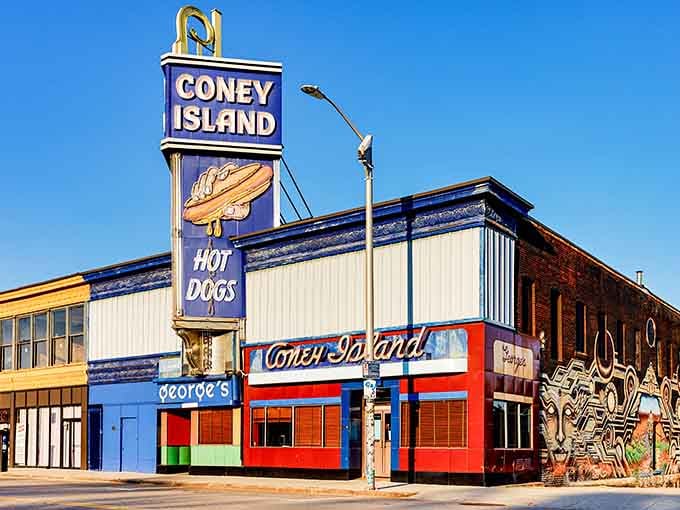 George's colorful storefront looks like a carnival came to town and decided to stay for the franks.