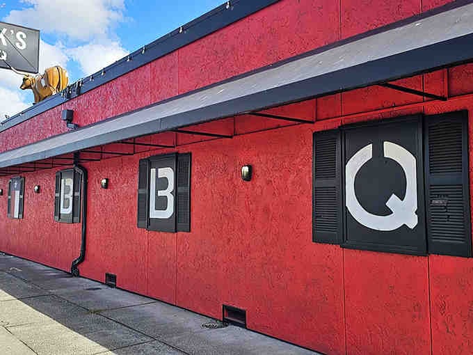 The striking facade spells out B-B-Q in letters you can't miss, like a delicious billboard for smoked meat heaven.