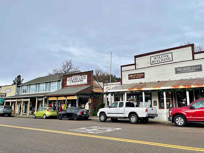 Historic storefronts line this mountain town where the scent of cinnamon drifts through crisp alpine air all day long.