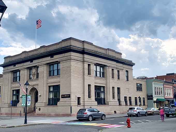 Classic New England architecture meets modern community life in this beautifully preserved downtown building standing proud since generations past.