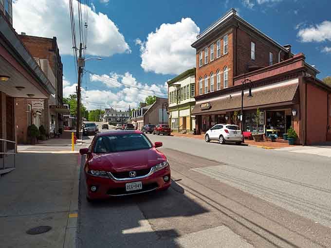Blue skies and brick buildings create that classic small-town magic you've been searching for all along.