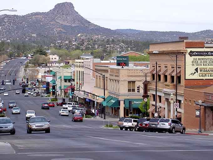 Classic storefronts line up like old friends catching up, with mountain views that make every errand feel special.