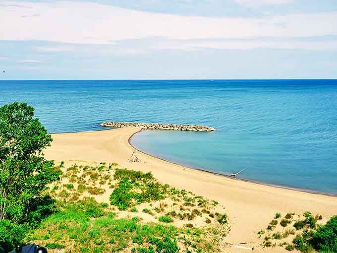That curved sandy peninsula stretching into turquoise water looks like Pennsylvania borrowed a piece of the Caribbean.