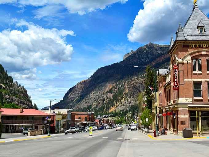That Beaumont Hotel turret frames canyon walls so dramatic, even postcards can't do them justice here.