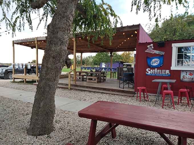 The covered patio offers Texas-style al fresco dining where shade and good food create the perfect combination.