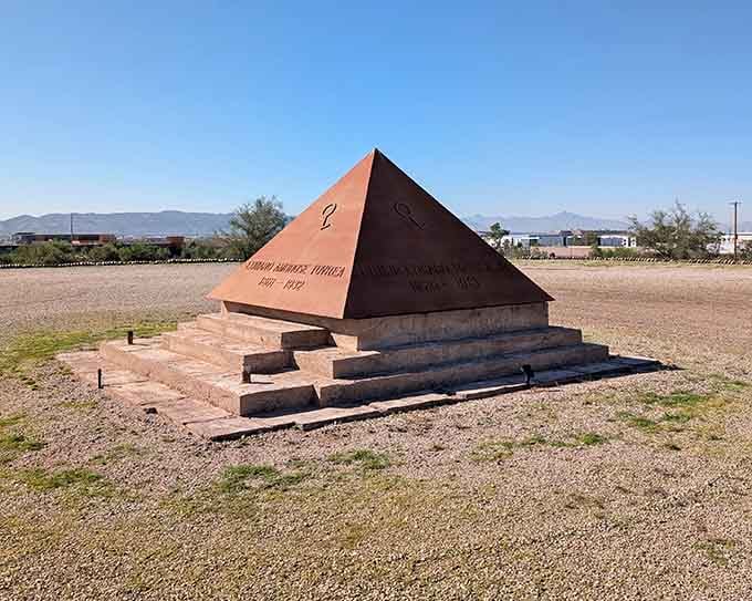 Those stepped layers leading up to the pyramid create a monument that's equal parts history and desert mystery.