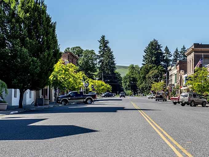 This whimsical collection of brick buildings and tree-lined streets looks like Dr. Seuss designed a small town after a particularly good lunch.