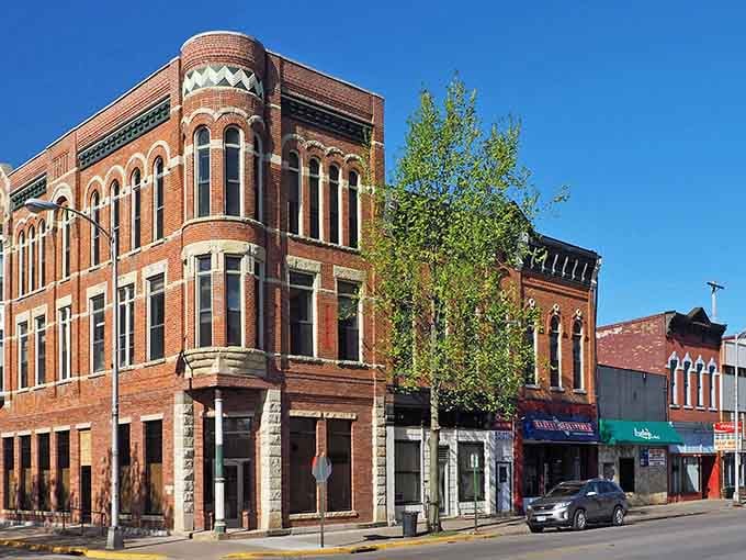 That cylindrical tower anchors the corner with the kind of architectural confidence that never goes out of style.