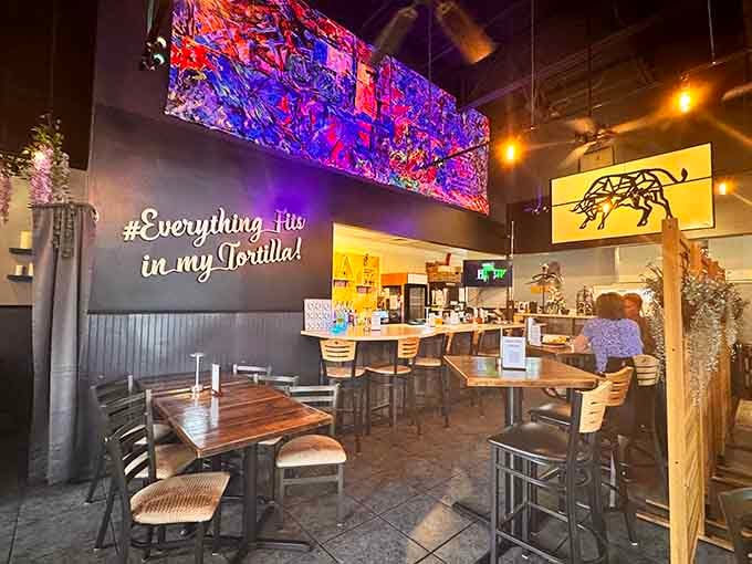 When a restaurant puts "#Everything fits in my Tortilla" on the wall, you know they're serious about fun.