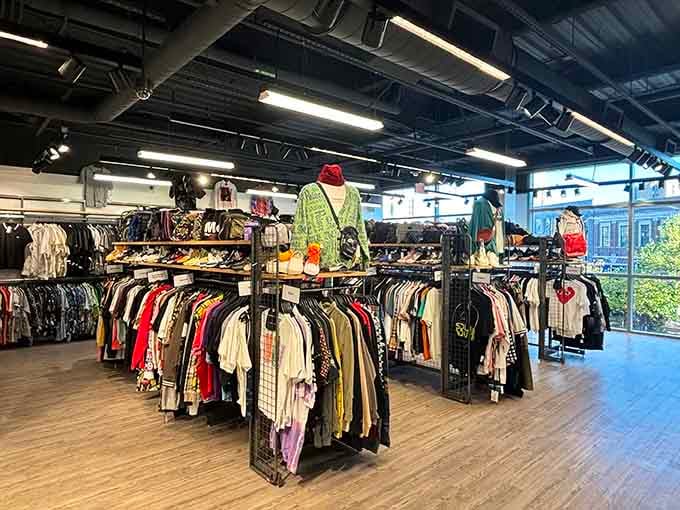 Organized racks stretching into the distance like a fashionista's fever dream, minus the nightmare prices you'd expect.