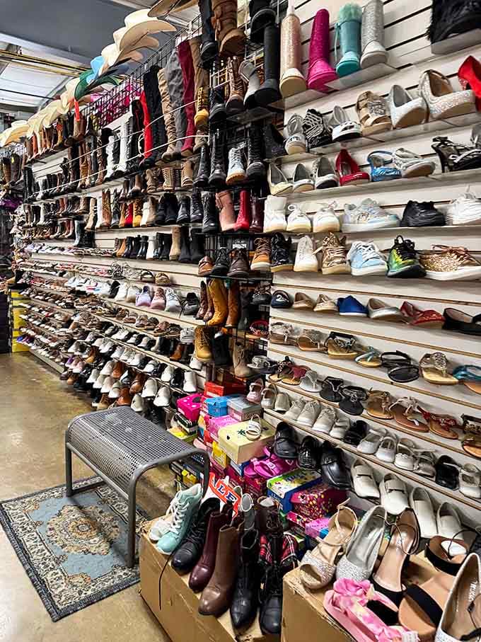 This footwear wall rivals Imelda Marcos's closet, offering everything from cowboy boots to sneakers in glorious abundance.