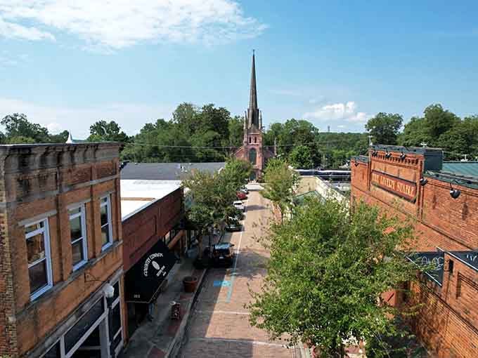 From above, downtown Abbeville reveals its secret: this isn't a movie set, it's the real deal.