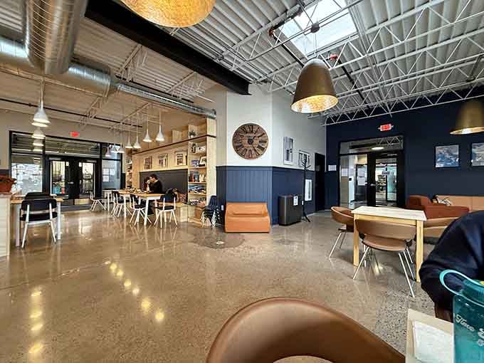 High ceilings, polished floors, and enough seating to bring the whole neighborhood for pretzels and pilsners.