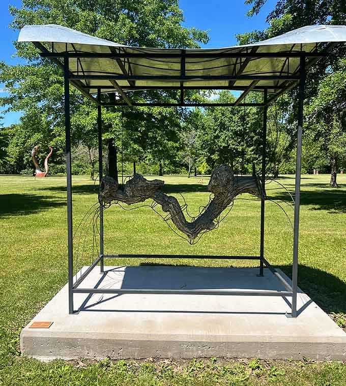 This suspended sculpture proves that even art needs a good hammock to relax in sometimes.