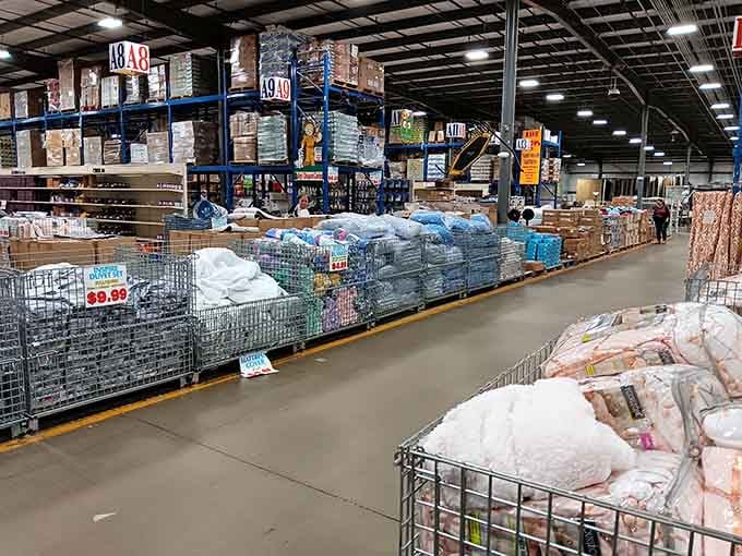 Welcome to warehouse shopping nirvana, where industrial shelving meets your wallet's wildest dreams and towering inventory awaits.