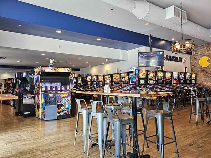 Pinball machines line the bar like soldiers of fun, standing ready to test your reflexes and drain your tokens.