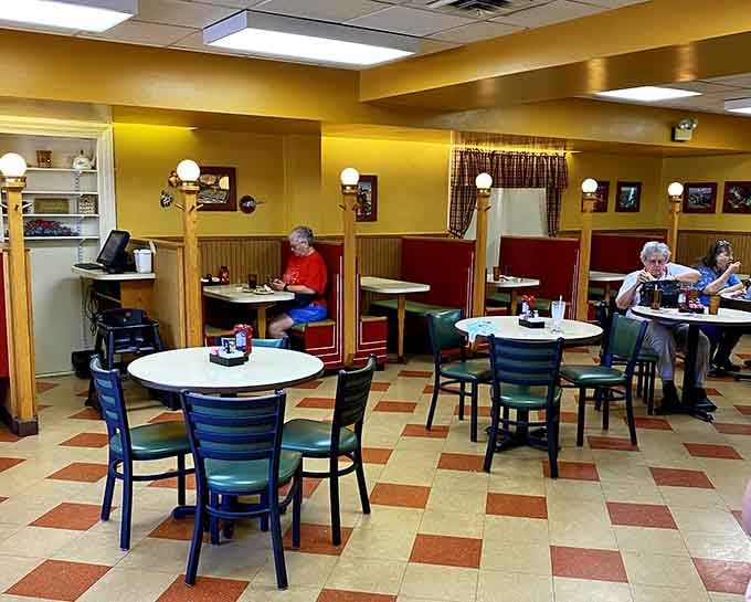 Classic booth seating where locals gather for what might be Maryland's worst-kept secret: legitimately spectacular homemade pies.