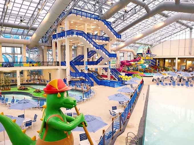 Those towering blue slides aren't just attractions, they're architectural marvels that make your inner child start planning their route.