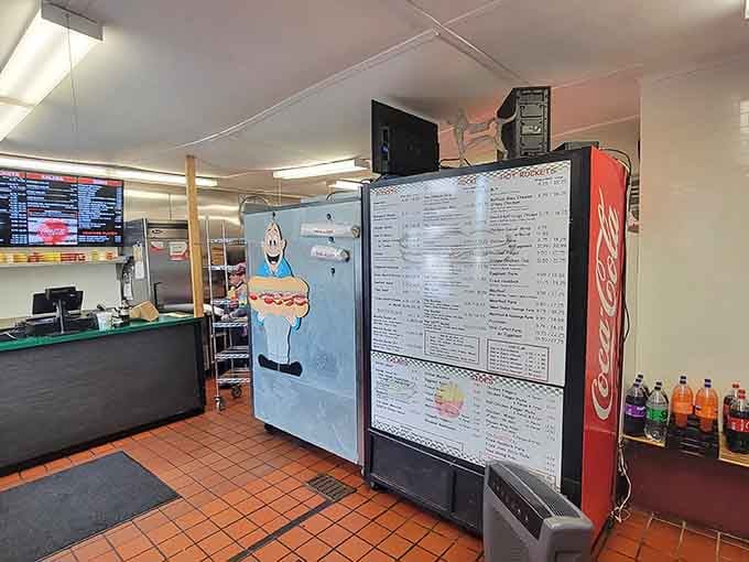 Step inside where cartoon characters and menu boards promise portions that defy all reasonable expectations of lunch.