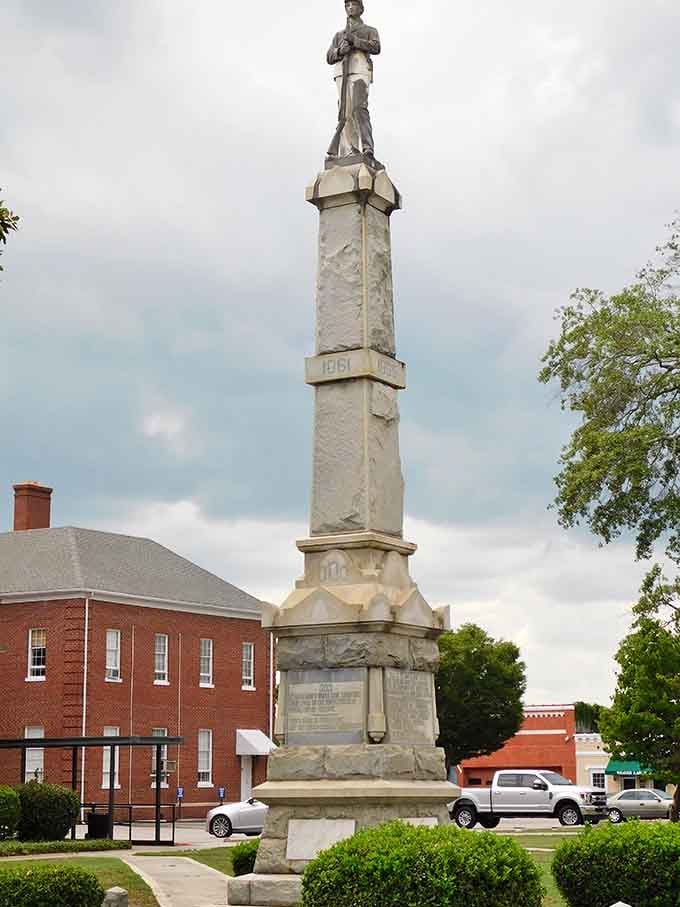 Historic monuments dot the courthouse grounds, reminding visitors that this town has deep roots and stories to tell.