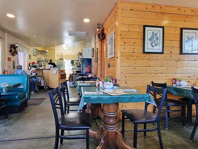 Cozy pine walls and checkered tablecloths create the kind of atmosphere where calories don't count and worries disappear.