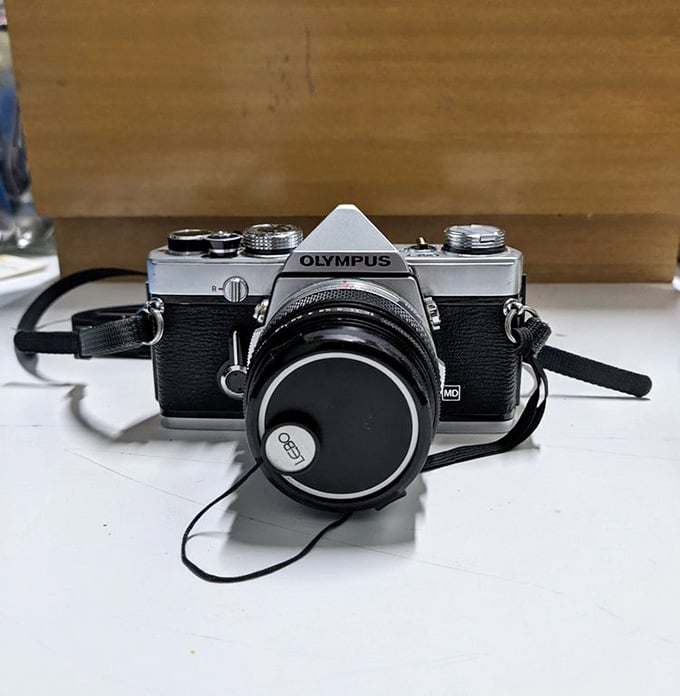 That vintage Olympus is ready to capture memories again, proving good design never goes out of style.