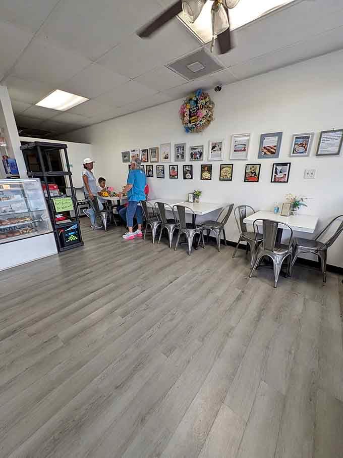 Clean, bright, and welcoming, this is where donut dreams come true over metal chairs and good company.