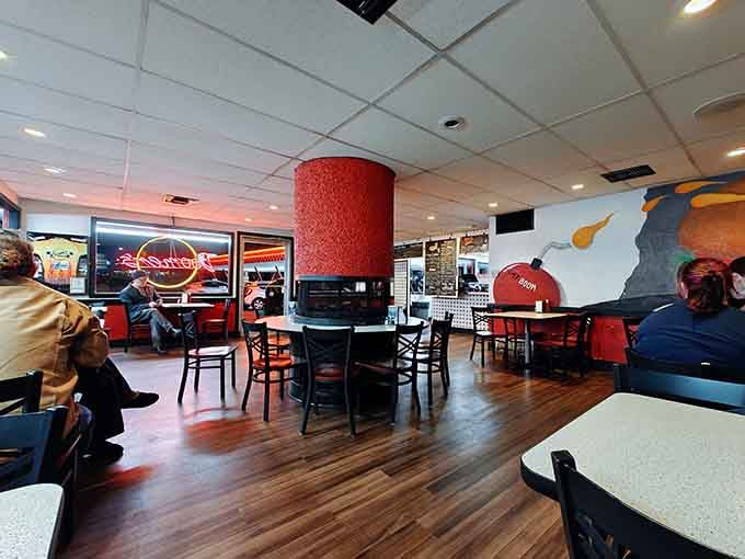 Inside, the vibe says classic drive-in while the comfort level says stay awhile and enjoy the show.