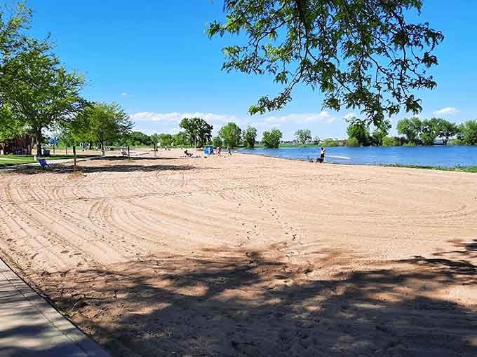 Those sweeping patterns in the sand reveal a beach that's groomed better than most golf courses.