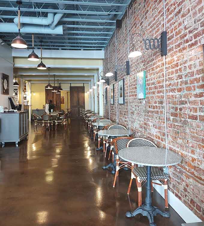 Exposed brick walls and bistro chairs create a Parisian caf&eacute; vibe without the eight-hour flight or jet lag.
