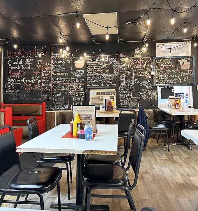 Chalkboard menus and string lights create the perfect no-frills atmosphere where the food does all the talking.