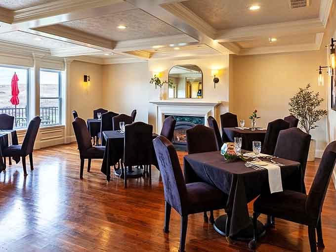 Elegant dining rooms with hardwood floors and fireplaces prove sophistication doesn't require a Seattle zip code.