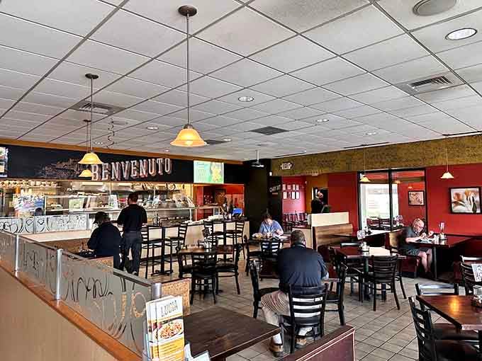 Inside, the warm dining room says "come as you are" with its comfortable booths and friendly atmosphere.