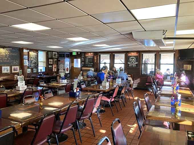 Brown paper tablecloths and mismatched chairs create the perfect stage for seafood chaos and Old Bay glory.
