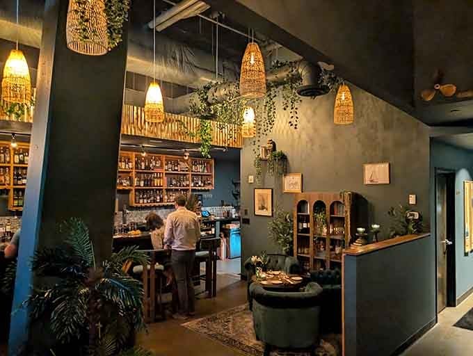 Wicker lights and tropical vibes transform a simple bar into your own private island escape, minus the sunburn.