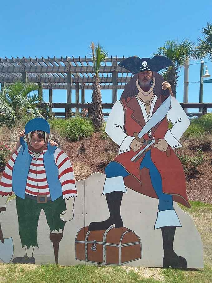 Every great boardwalk needs a pirate photo op, because nothing says family vacation like pretending you're searching for treasure.