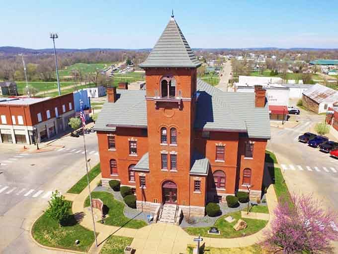 That distinctive courthouse tower has been watching over Fredericktown since the town's early days, standing proud like a sentinel.